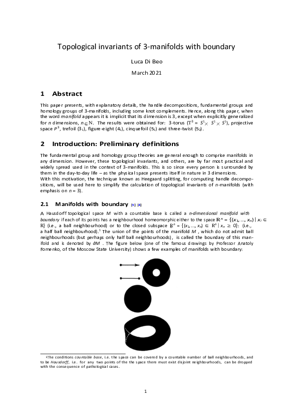 (PDF) Topological Invariants of 3-Manifolds with Boundary | Sophia ...