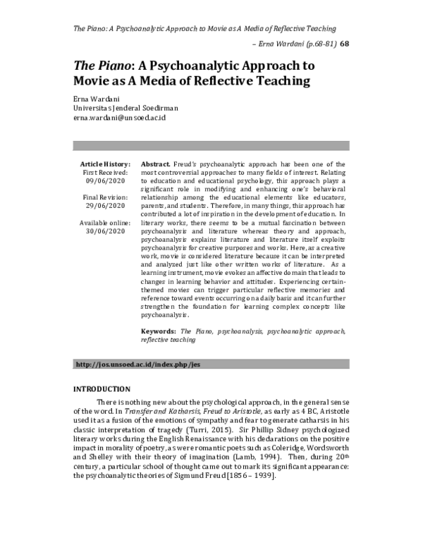 (PDF) The Piano A Psychoanalytic Approach to Movie as A Media of ...
