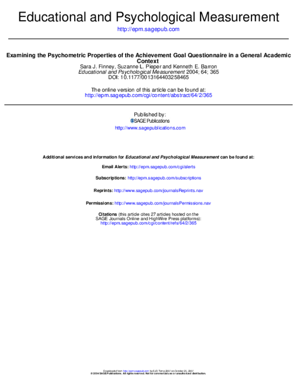 (PDF) Examining the psychometric properties of the Achievement Goal ...