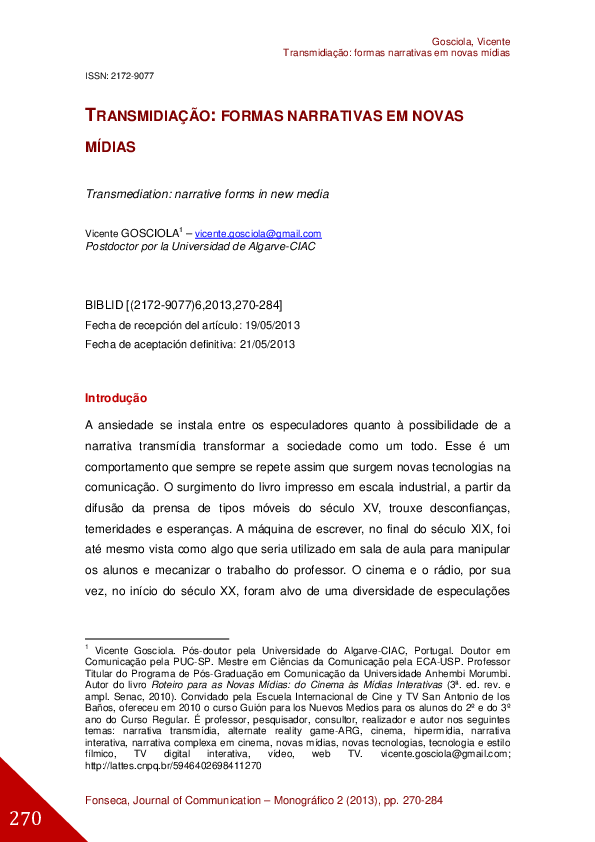 (PDF) Transmediation: narrative forms in new media