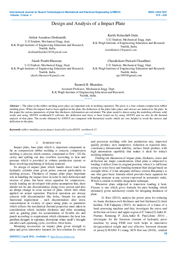 (PDF) Design and Analysis of a Impact Plate