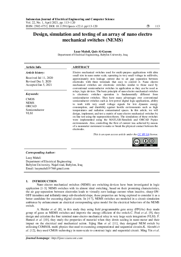 Pdf Design Simulation And Testing Of An Array Of Nano Electro