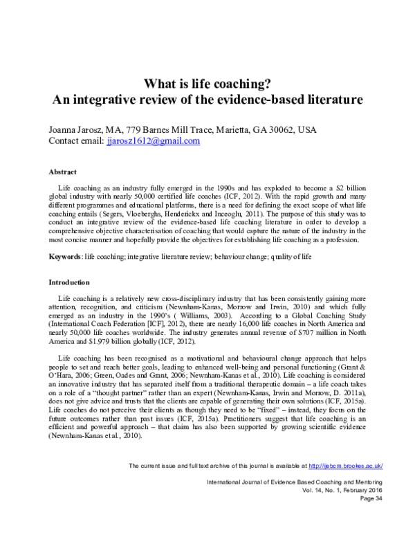 (PDF) What is life coaching? An integrative review of the evidence ...