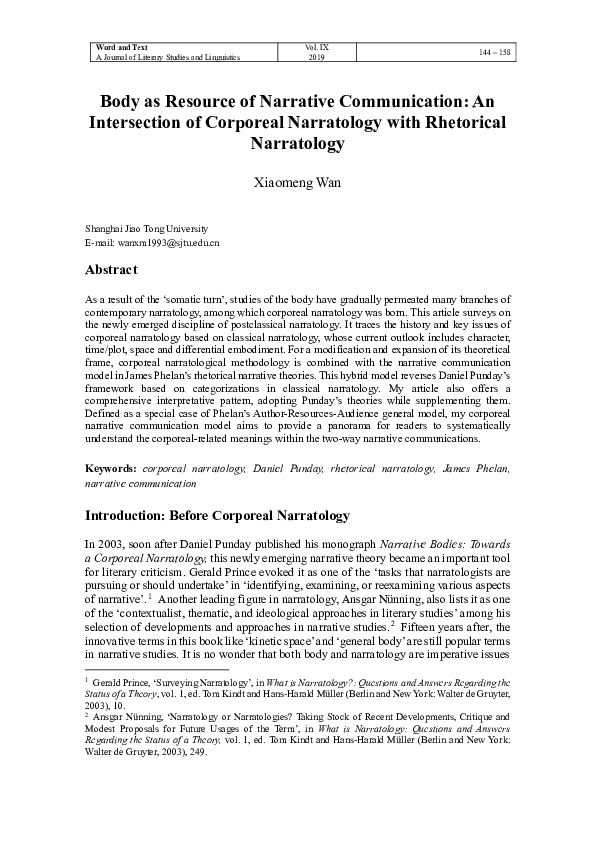 (PDF) Body as Resource of Narrative Communication: An Intersection of ...