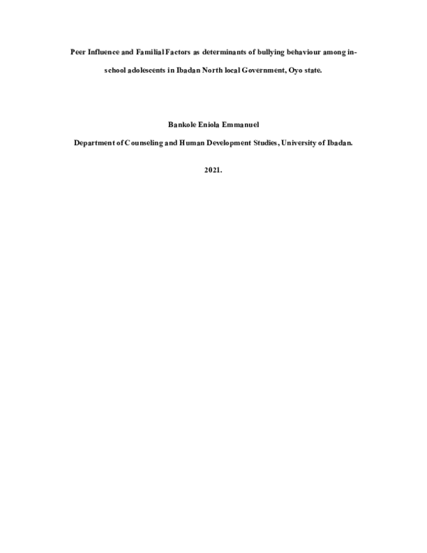 (PDF) Peer Influence and Familial Factors as determinants of bullying ...