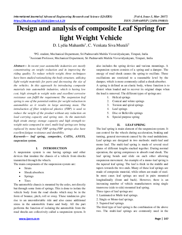 Pdf Design And Analysis Of Composite Leaf Spring For Light Weight Vehicle
