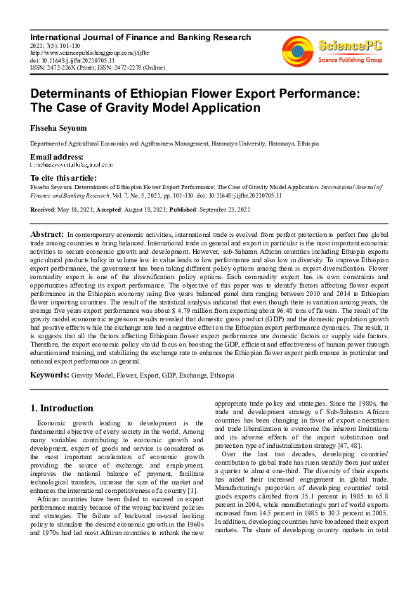 Pdf Determinants Of Ethiopian Flower Export Performance The Case Of Gravity Model Application