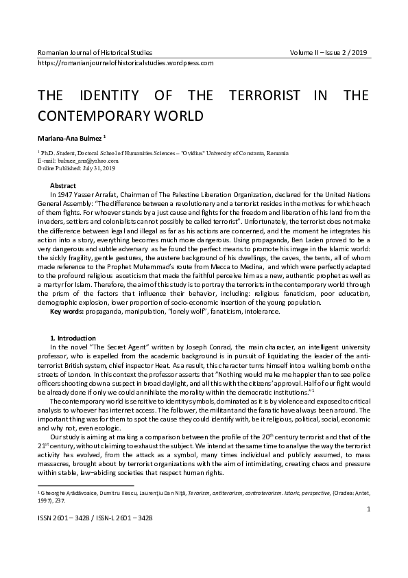 (PDF) The Identity of the Terrorist in the Contemporary World