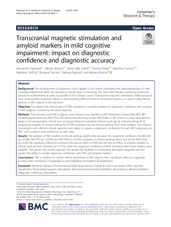 (PDF) Transcranial magnetic stimulation and amyloid markers in mild cognitive impairment: impact ...