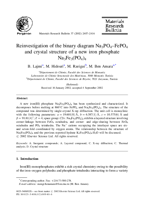 (PDF) Reinvestigation of the binary diagram Na3PO4–FePO4 and crystal ...