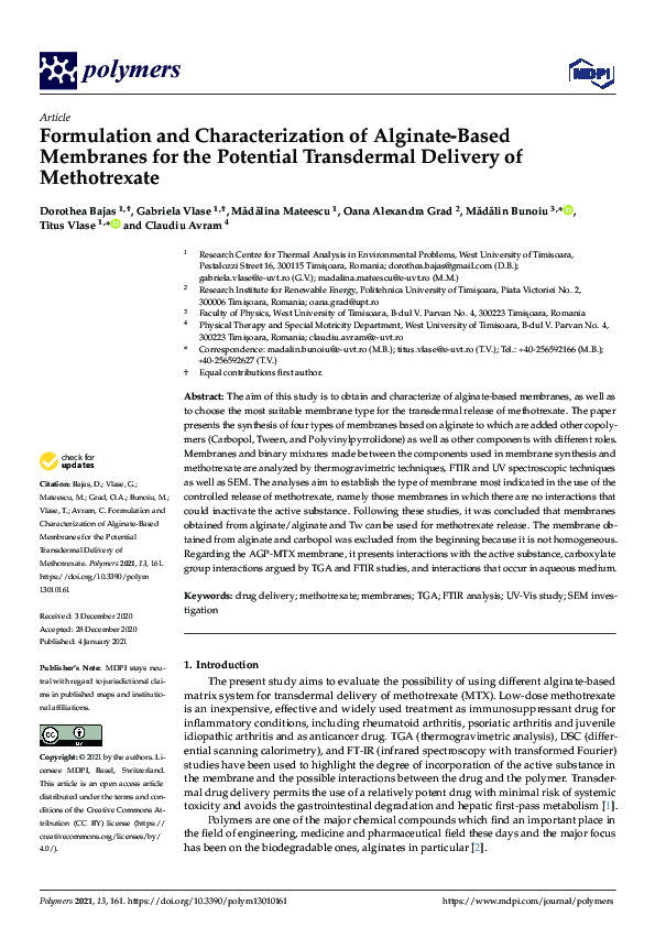 (PDF) Formulation and Characterization of Alginate-Based Membranes for ...