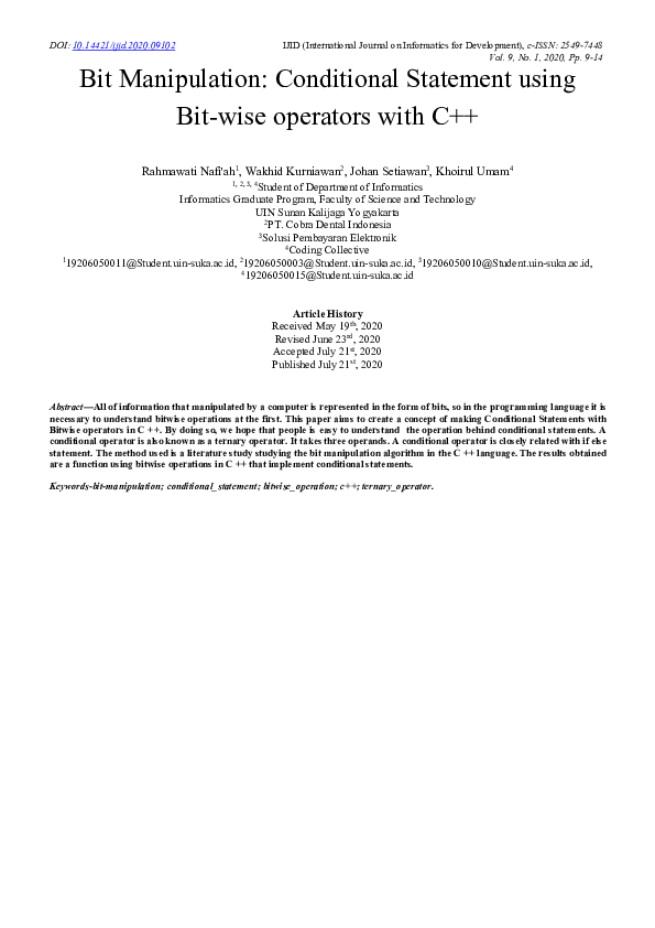 Pdf Bit Manipulation Conditional Statement Using Bit Wise Operators With C 