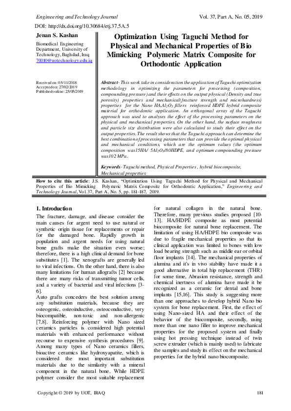 (PDF) Optimization Using Taguchi Method for Physical and Mechanical ...