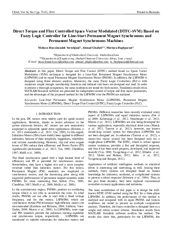 Pdf Direct Torque And Flux Controlled Space Vector Modulated Dtfc Svm Based On Fuzzy Logic