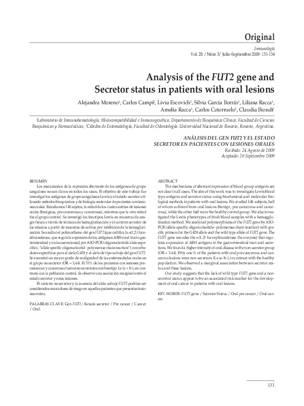 (PDF) Analysis of the FUT2 gene and Secretor status in patients with ...