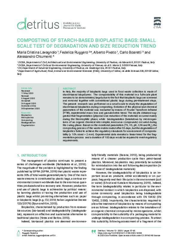 (PDF) Composting of starch-based bioplastic bags: small scale test of ...