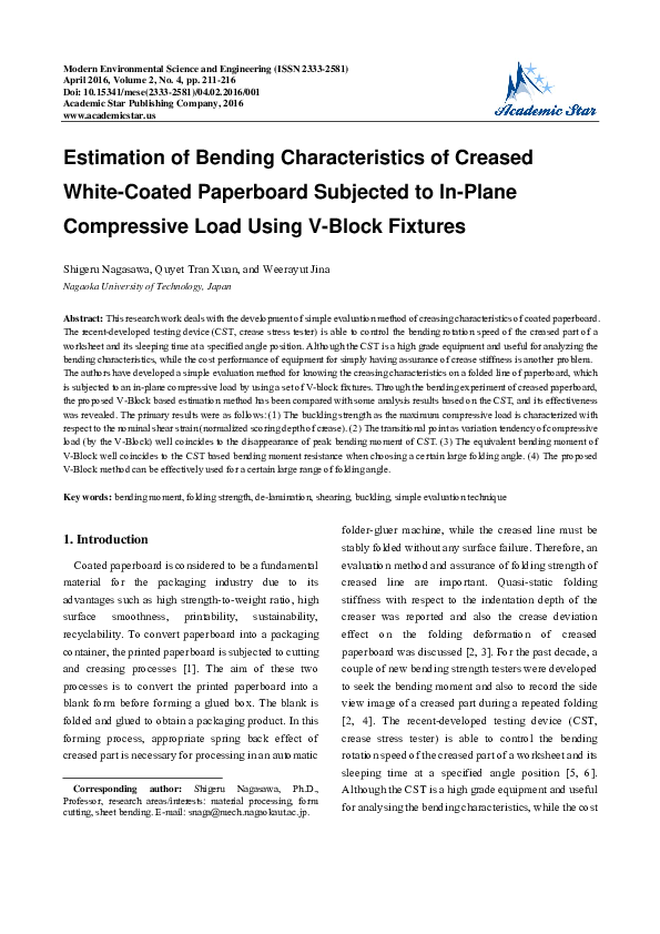 (PDF) Estimation of Bending Characteristics of Creased White-Coated ...