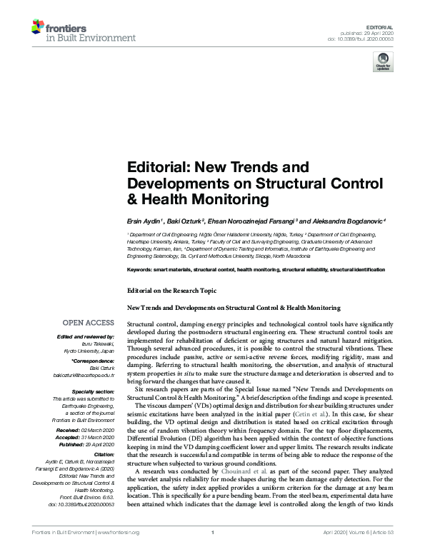 (PDF) Editorial: New Trends and Developments on Structural Control ...