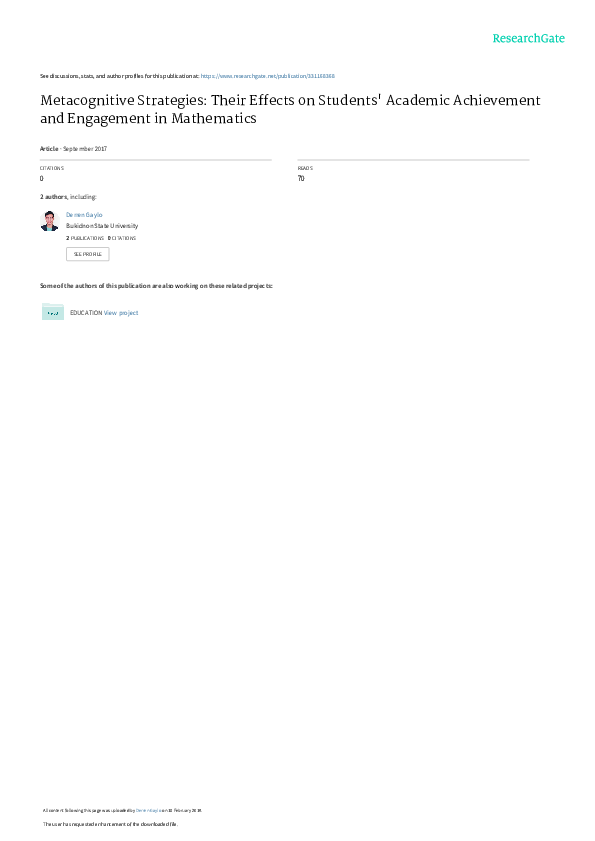 (PDF) Metacognitive Strategies: Their Effects on Students' Academic Achievement and Engagement ...