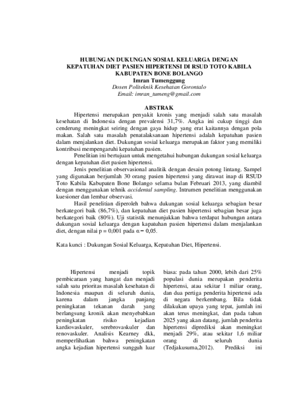 (PDF) Hubungan Dukungan Sosial Keluarga Dengan Kepatuhan Diet Pasien Hipertensi DI Rsud Toto ...