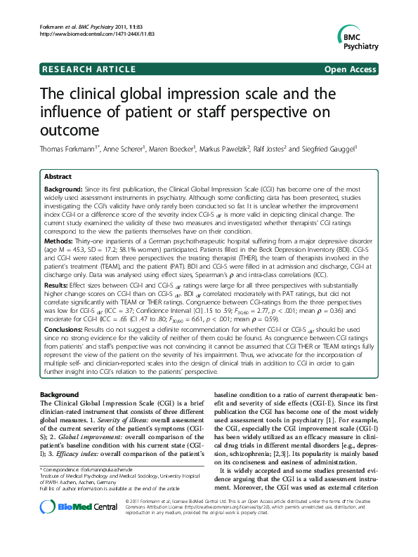 (PDF) The clinical global impression scale and the influence of patient ...