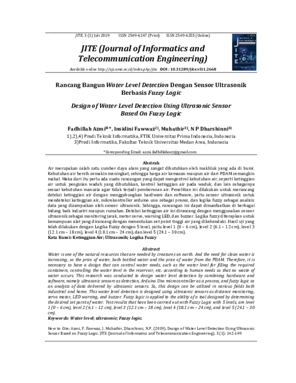 Pdf Design Of Water Level Detection Using Ultrasonic Sensor Based On