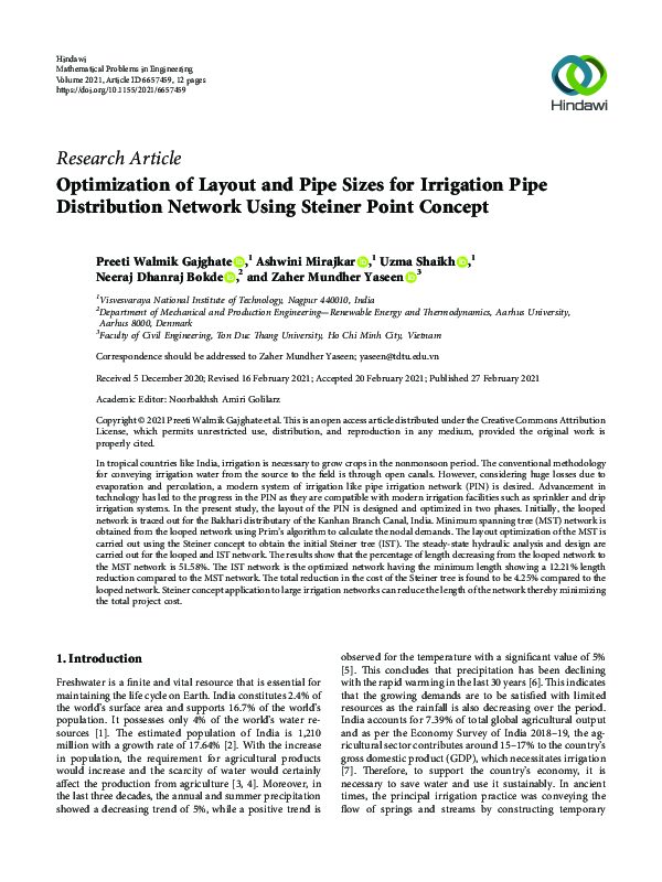 (PDF) Optimization of Layout and Pipe Sizes for Irrigation Pipe ...