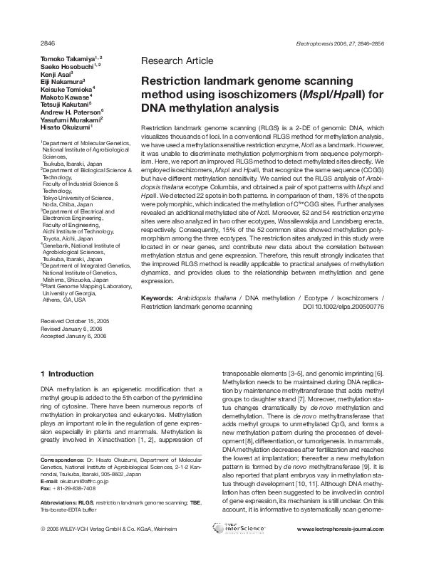 (PDF) Restriction landmark genome scanning method using isoschizomers ...