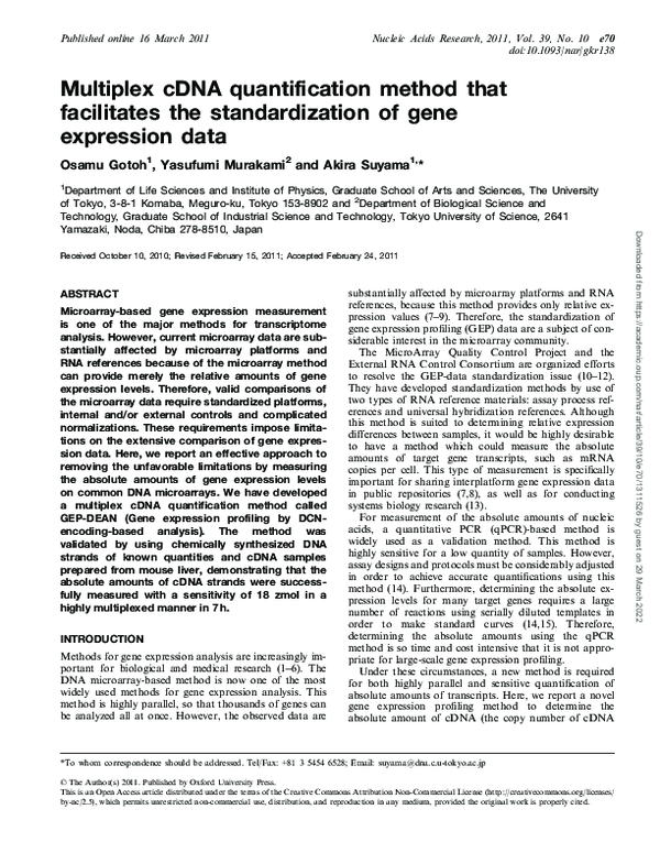 (PDF) Multiplex cDNA quantification method that facilitates the ...