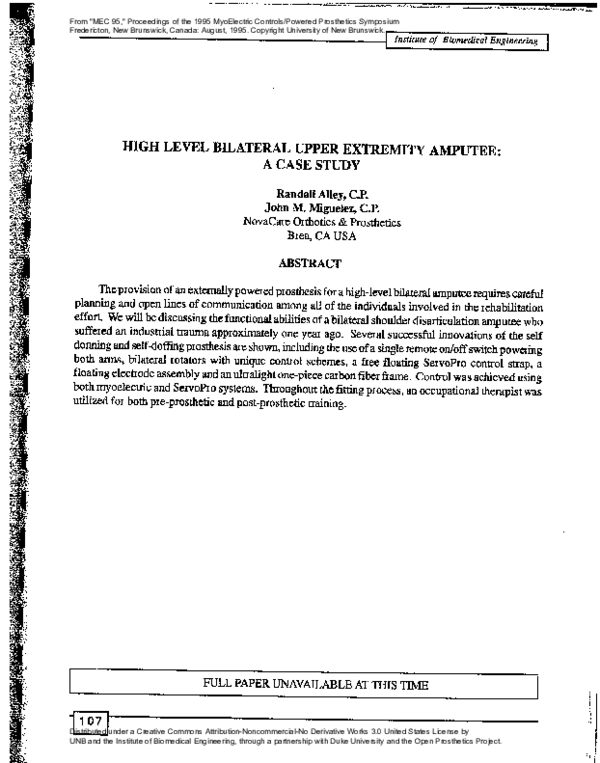 (PDF) High Level Bilateral Upper Extremity Amputee: A Case Study