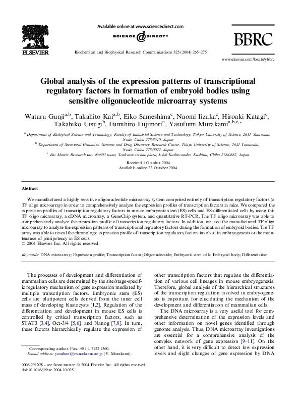 (PDF) Global analysis of the expression patterns of transcriptional regulatory factors in ...