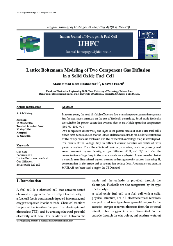 (PDF) Lattice Boltzmann modeling of two component gas diffusion in solid oxide fuel cell ...