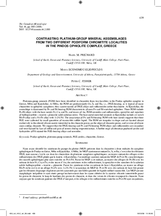 (PDF) Contrasting Platinum-Group Mineral Assemblages from Two Different ...