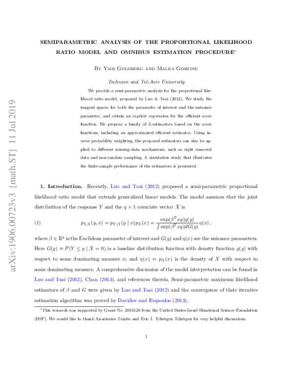 (PDF) Semiparametric Analysis of the Proportional Likelihood Ratio Model and Omnibus Estimation ...