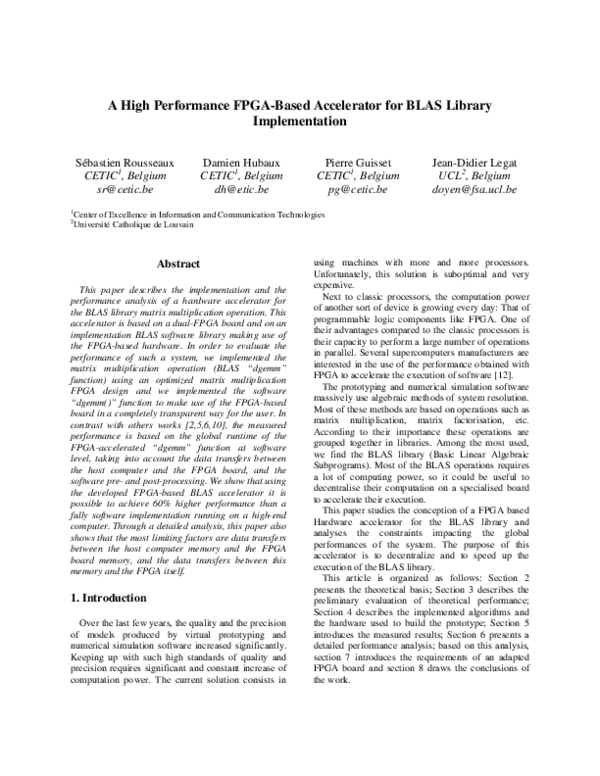 (PDF) A High Performance FPGA-Based Accelerator for BLAS Library Implementation
