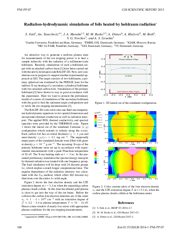 (PDF) Radiation-hydrodynamic simulations of foams heated by hohlraum ...