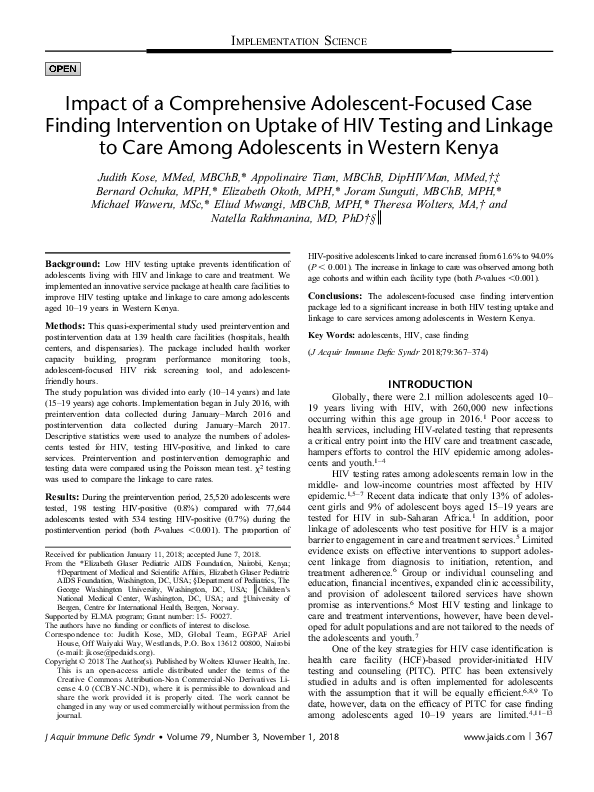 (PDF) Impact of a Comprehensive Adolescent-Focused Case Finding ...