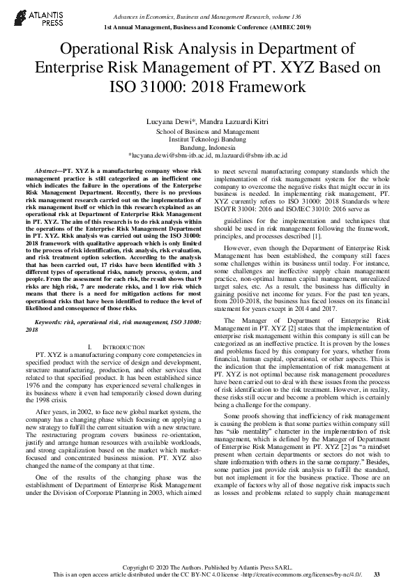 (PDF) Operational Risk Analysis in Department of Enterprise Risk ...