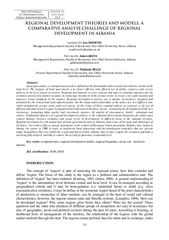 (PDF) Regional Development Theories and Models, a Comparative ANALYSE ...