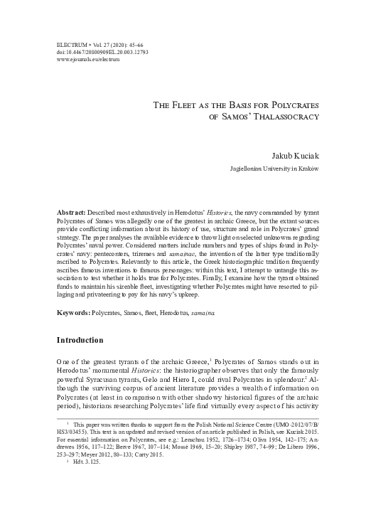(PDF) The Fleet as the Basis for Polycrates of Samos' Thalassocracy