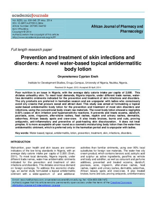 (PDF) Prevention and treatment of skin infections and disorders: A ...