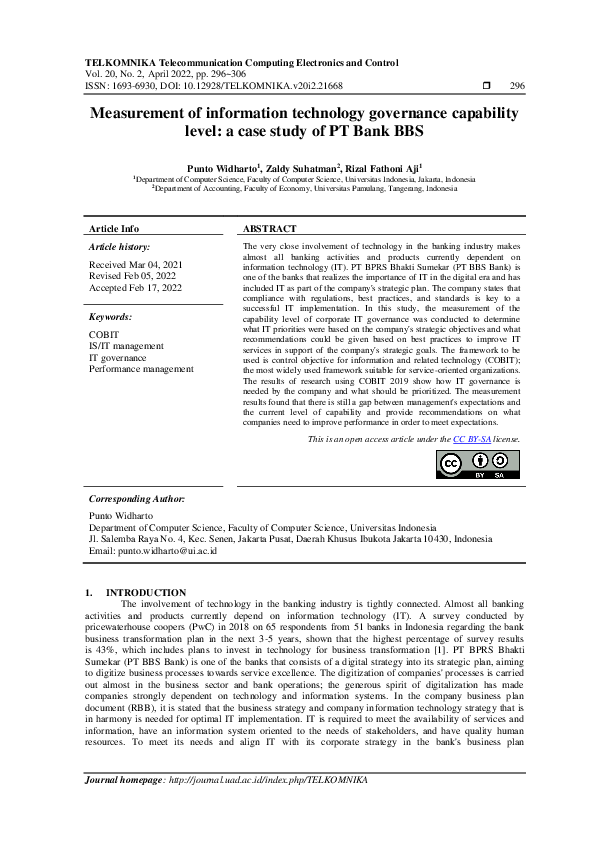 (PDF) Measurement of information technology governance capability level ...