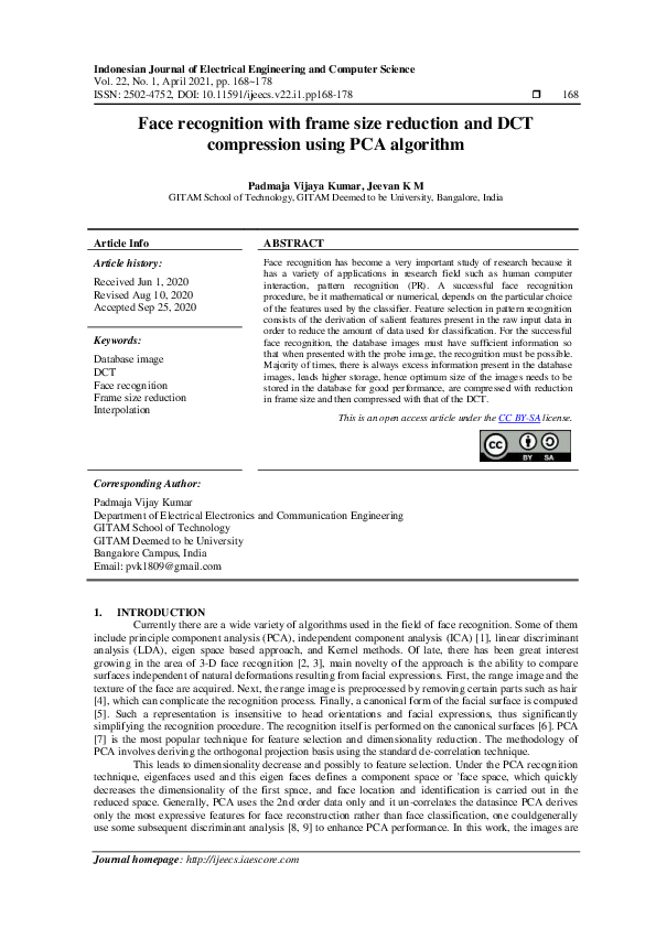 (PDF) Face recognition with frame size reduction and DCT compression using PCA algorithm