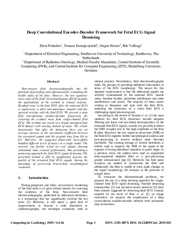 (PDF) Deep Convolutional Encoder-Decoder Framework for Fetal ECG Signal Denoising