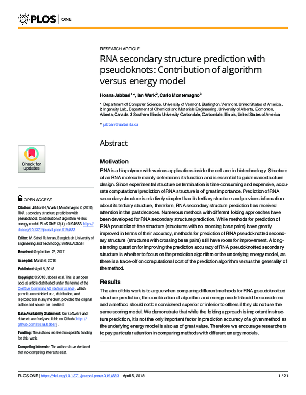 Pdf Rna Secondary Structure Prediction With Pseudoknots Contribution Of Algorithm Versus 