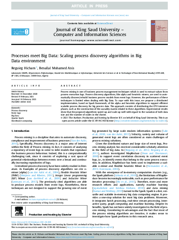 (PDF) Processes meet Big Data: Scaling process discovery algorithms in Big Data environment ...
