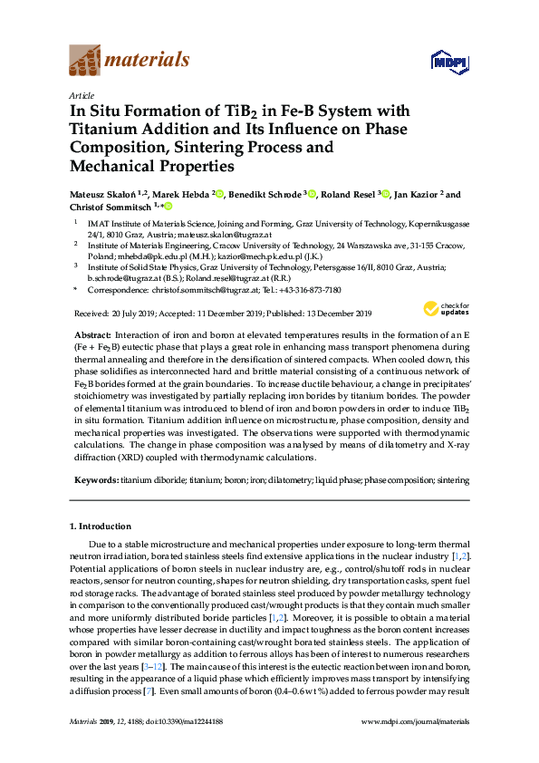 (PDF) In Situ Formation of TiB2 in Fe-B System with Titanium Addition and Its Influence on Phase ...