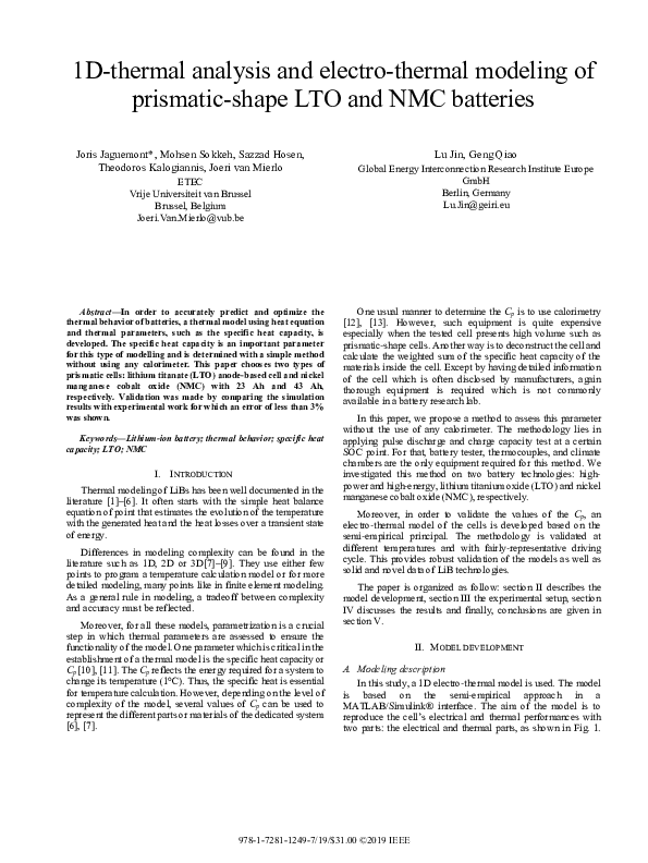 (PDF) 1D-Thermal Analysis and Electro-Thermal Modeling of Prismatic ...