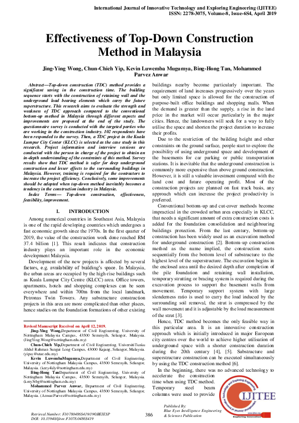 (PDF) Effectiveness of Top-Down Construction Method in Malaysia