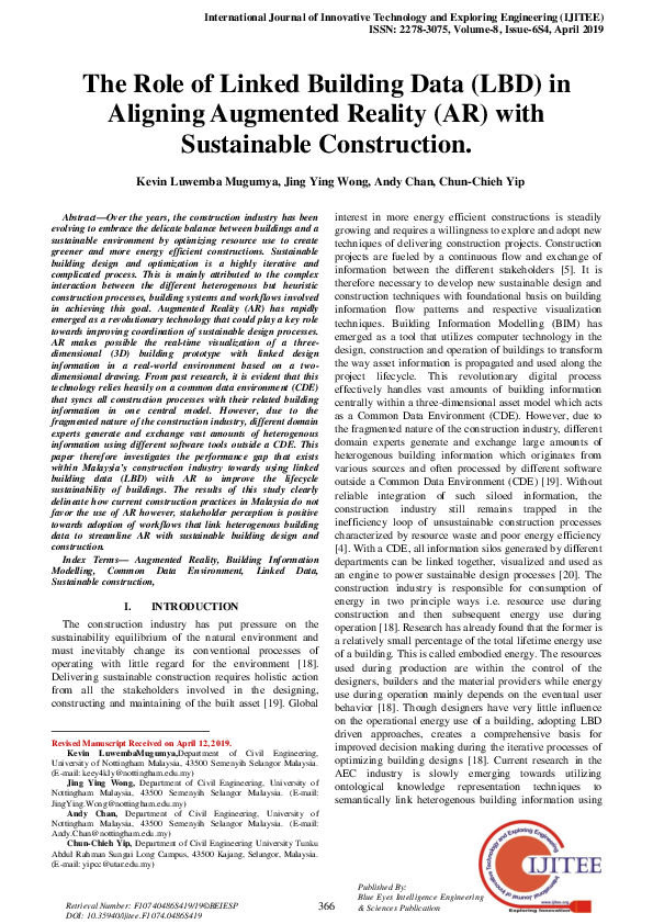 (PDF) The Role of Linked Building Data (LBD) in Aligning Augmented Reality (AR) with Sustainable ...